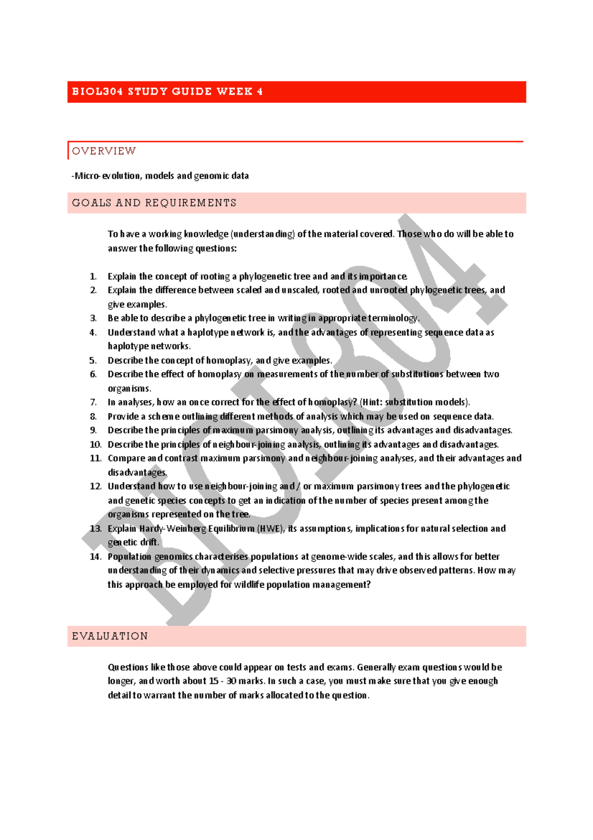 2025 BIOL304 Study Guide: Week 4 Phylogenetics & Genomics - Studocu