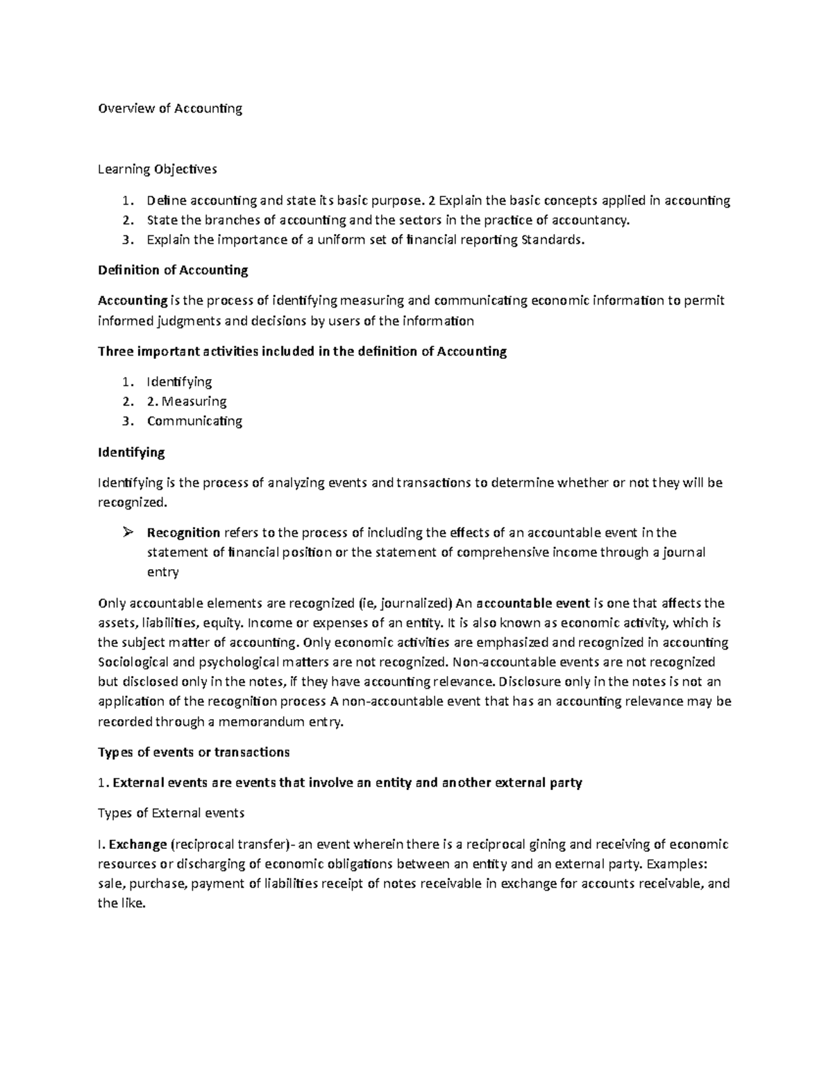 CFAS - Summary - Overview of Accounting Learning Objectives Define ...