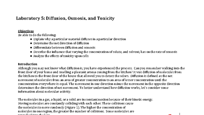 Lab 5: Exploring Diffusion, Osmosis, and Tonicity Principles - Studocu