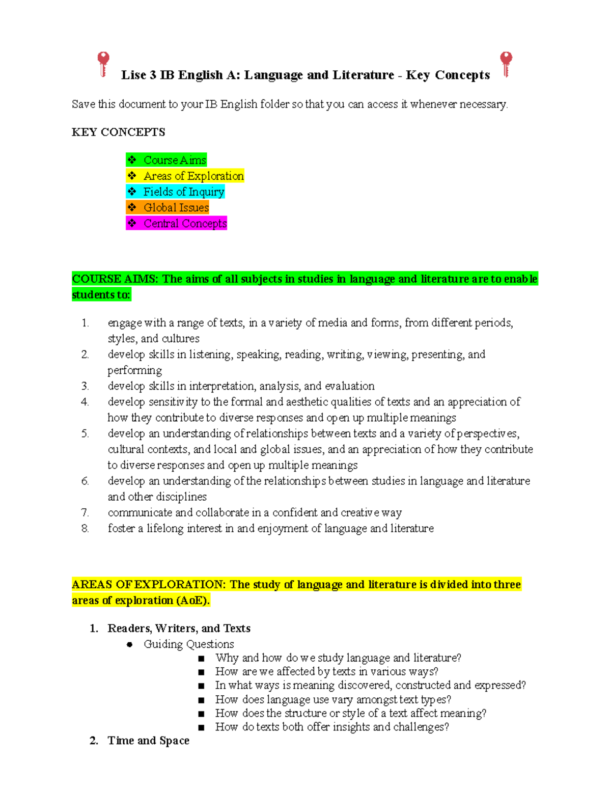 Lise 3 IB English A Key Concepts - Lise 3 IB English A: Language and ...