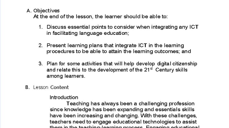 Modyul 2: ICT Pedagogy Integration in Language Learning Plans - Studocu