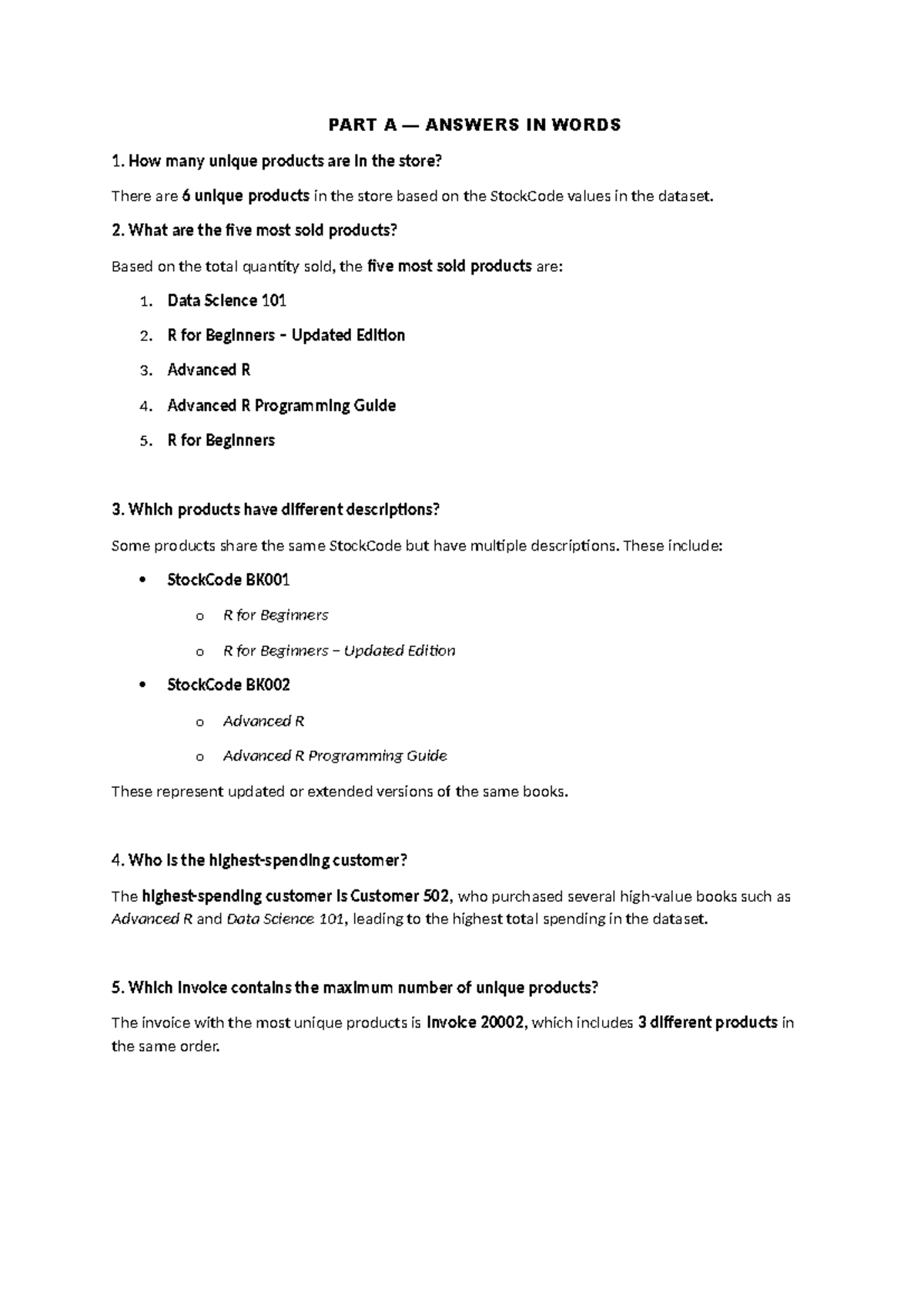 Course Code: DS101 - Unique Product Analysis and Customer Insights ...