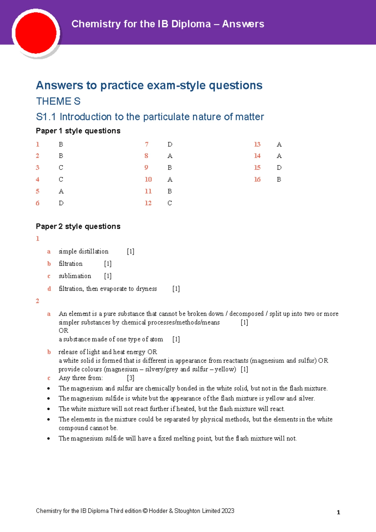 Hodder S2 Practice Questions & Answers on Ionic and Covalent Models ...