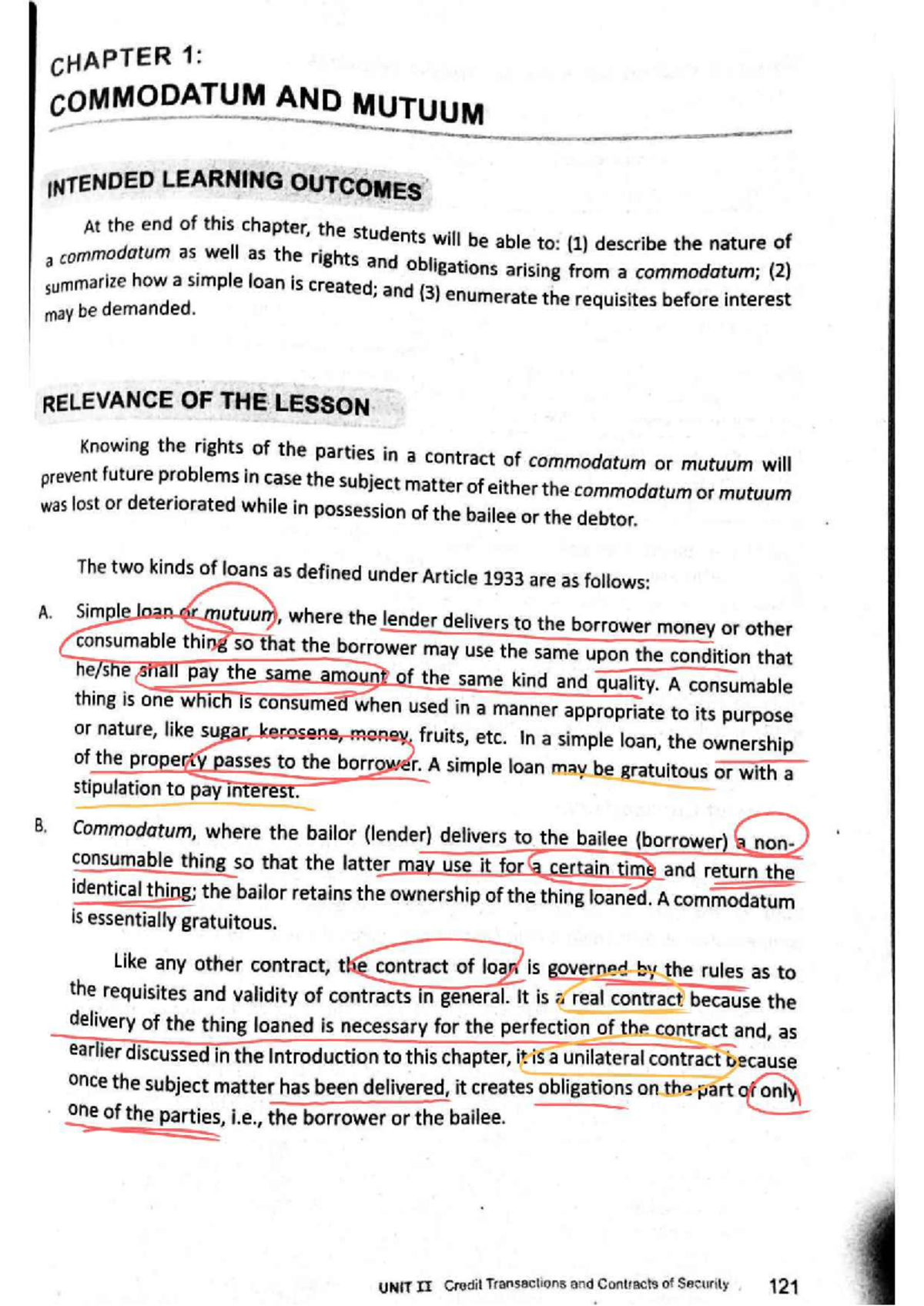 CHAPTER 1: COMMODATUM AND MUTUUM - LEARNING OUTCOMES & RELEVANCE - Studocu