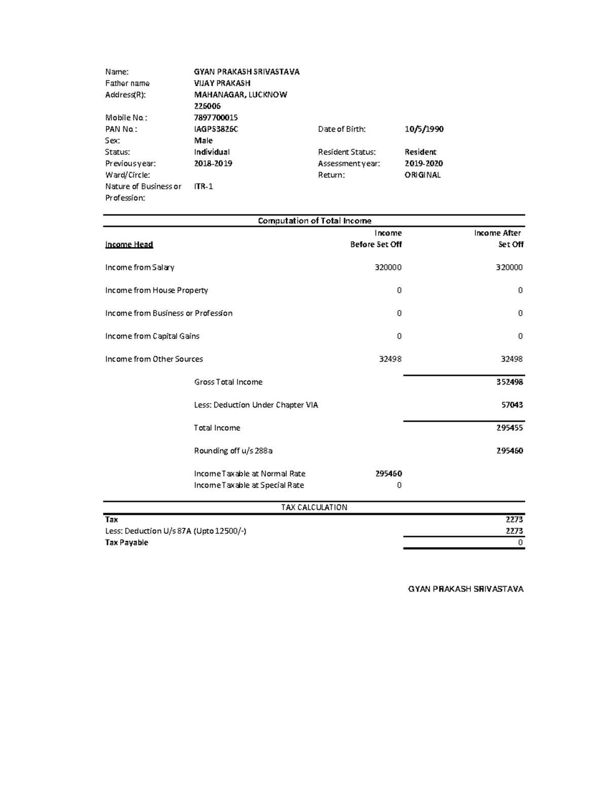 Computation of Total Income & Advance Tax Calculation - GYAN PRAKASH ...