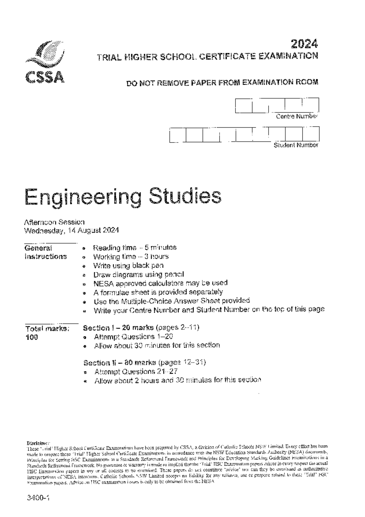 2024 CSSA Engineering Studies Trial Exam Paper - Studocu