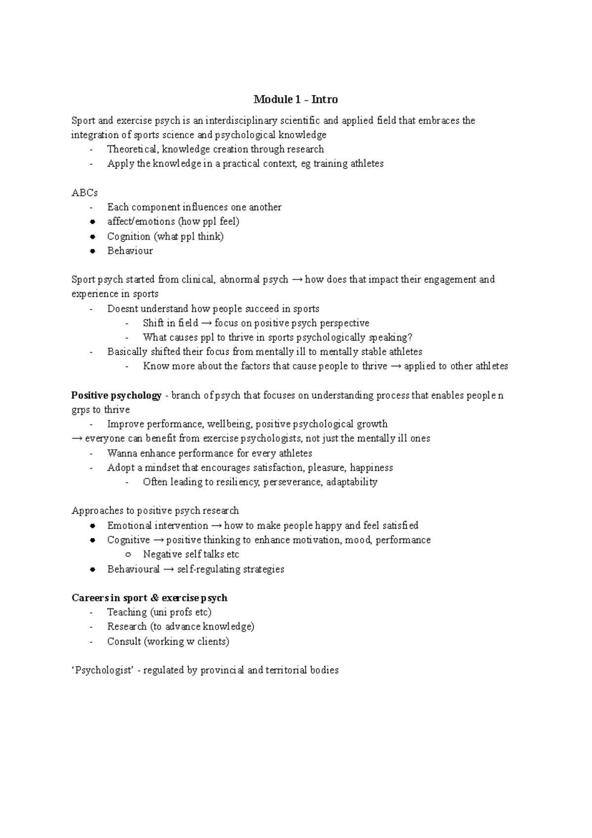 KIN 150 module 1 - Google Docs - Module 1 - Intro Sport and exercise ...