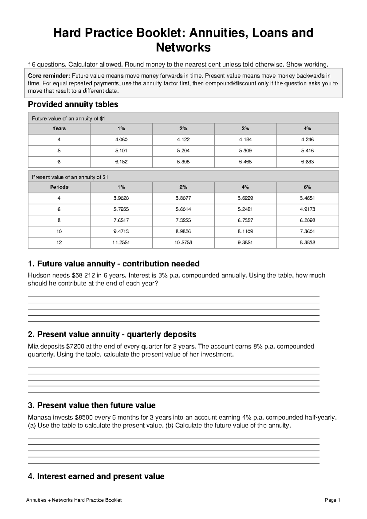 Annuities & Networks Hard Practice Booklet: 16 Questions with Solutions ...