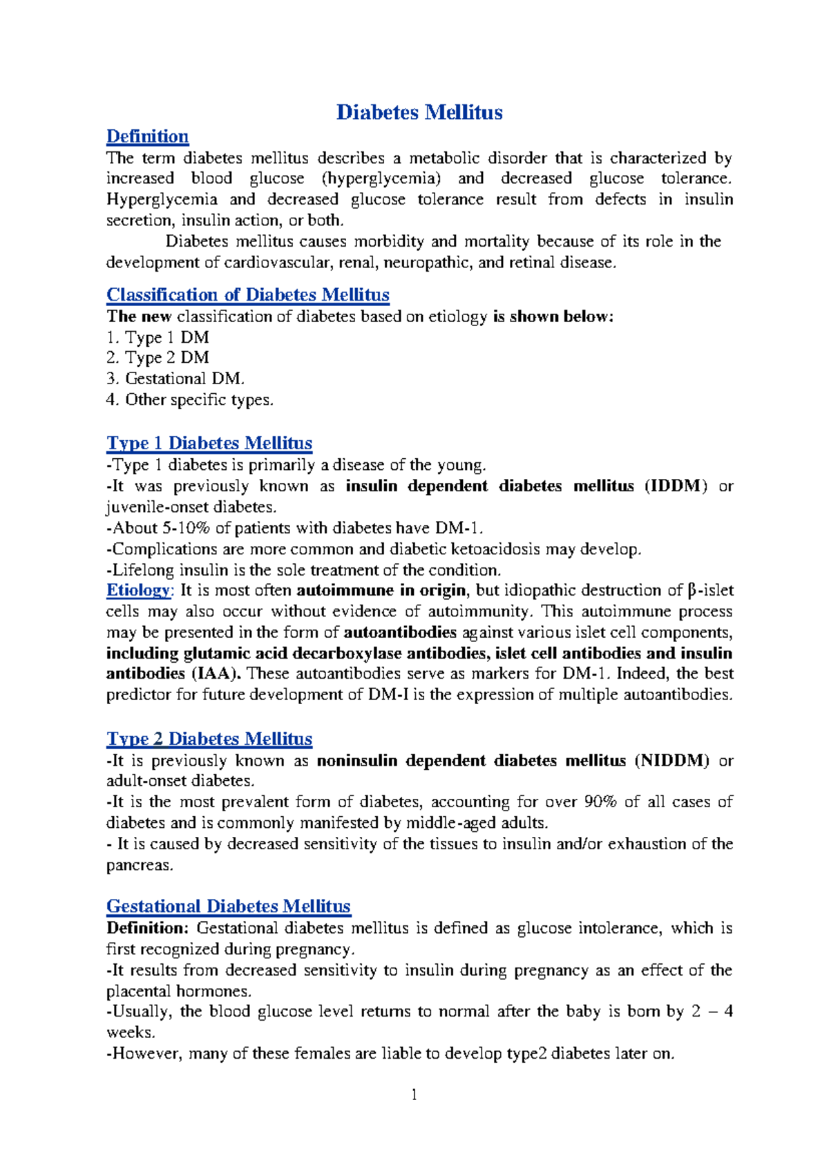 Diabetes Mellitus Overview: Types, Diagnosis & Treatment Guide - Studocu