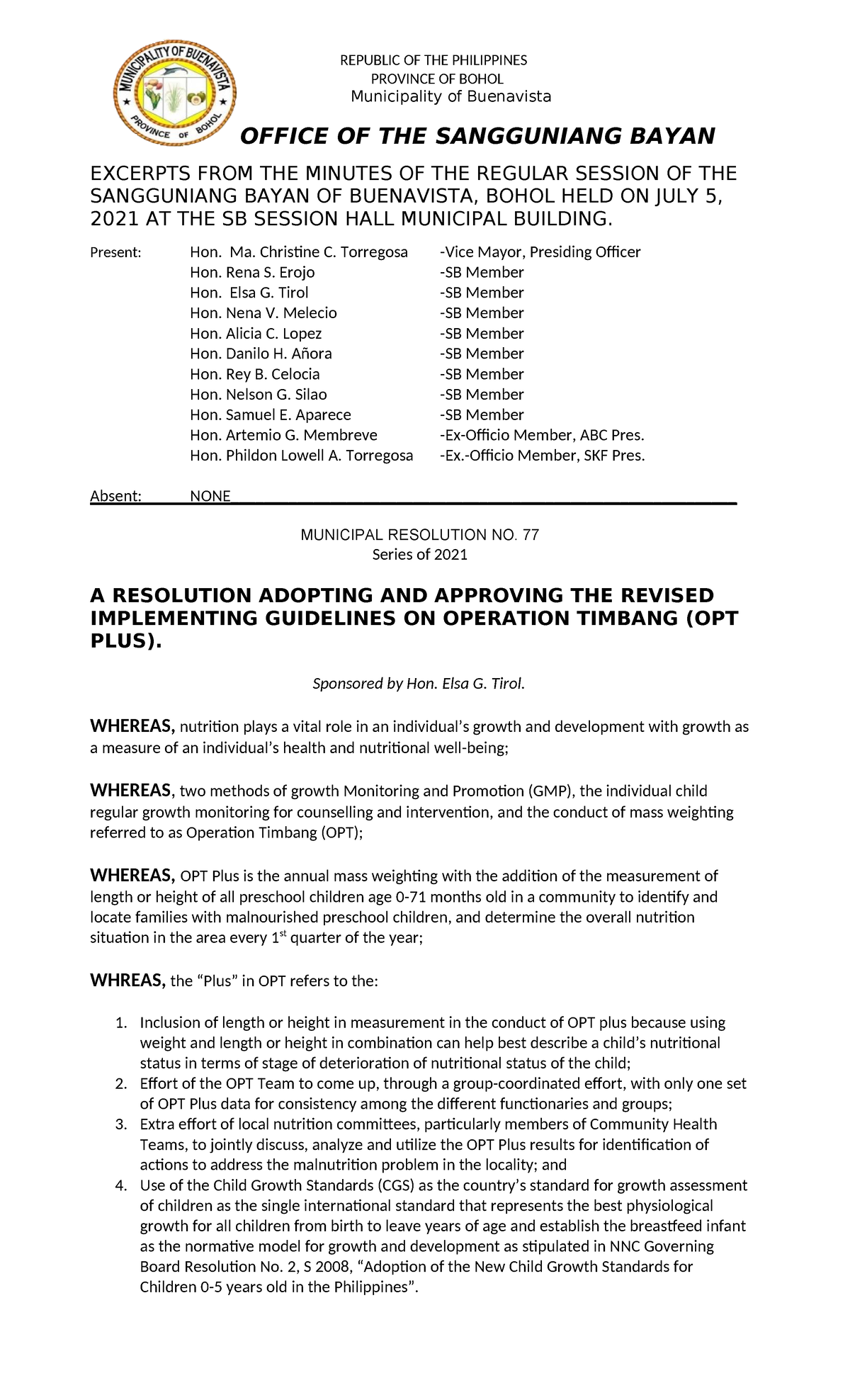 Revised Implementing Guidelines on Operation Timbang (OPT Plus) - Studocu