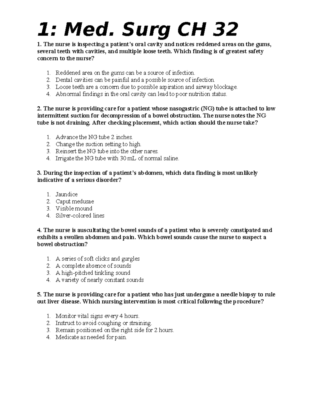 Med. Surg CH 32 - Nursing Study Guide & Practice Quiz - Studocu
