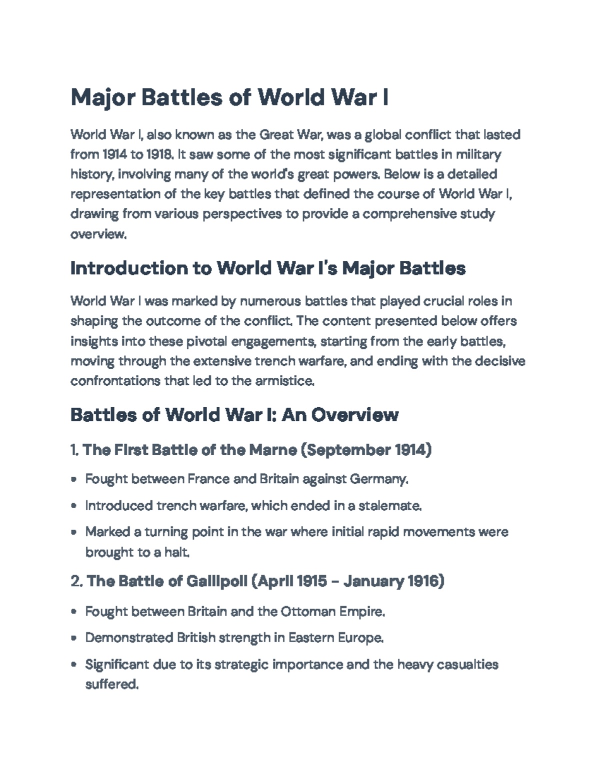 Major Battles of World War I: A Comprehensive Study Overview - Major ...