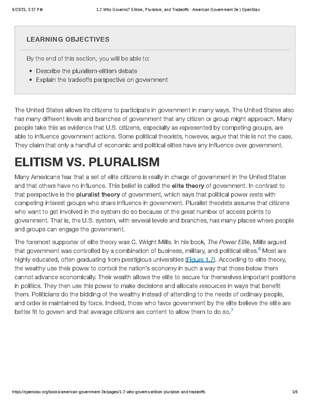American Government 2e: Elitism vs. Pluralism and Tradeoffs Overview ...