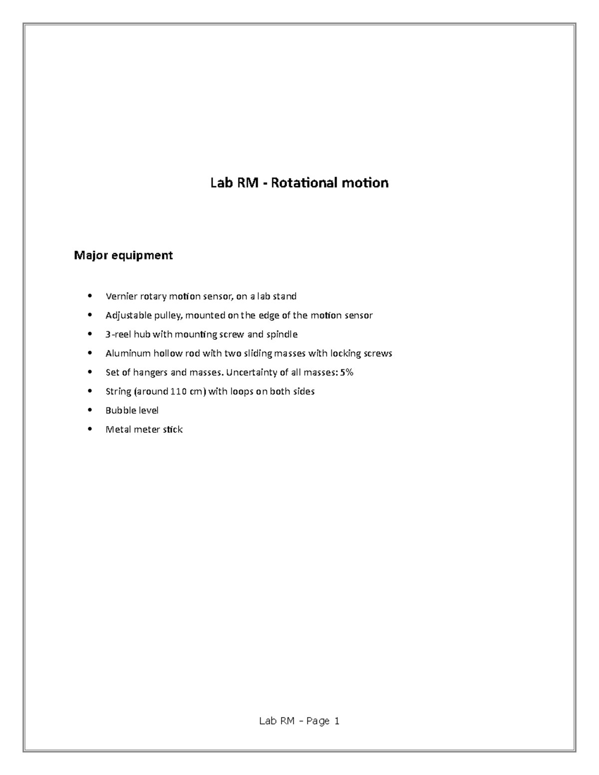 Lab RM - Experiment on Rotational Motion & Moment of Inertia - Studocu