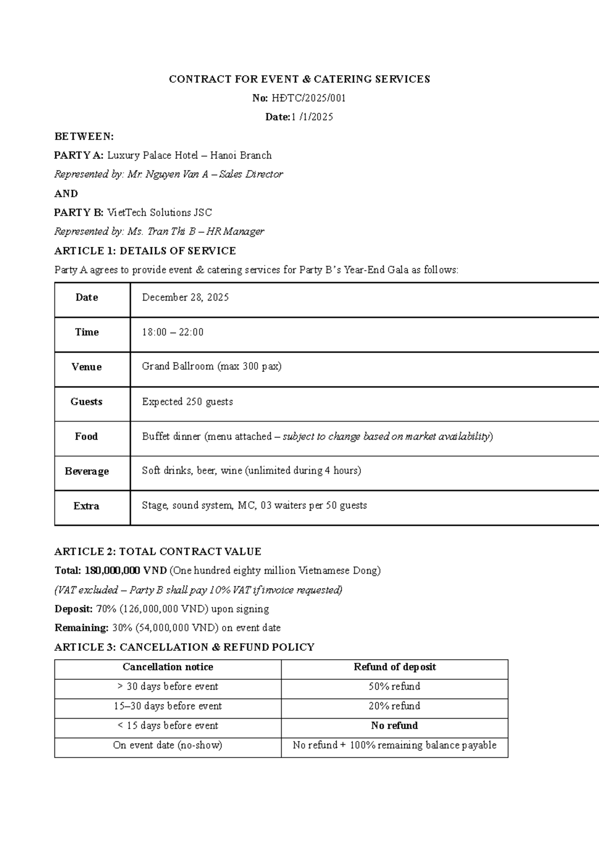 Contract for Event Catering Services No: Date:1 - Studocu