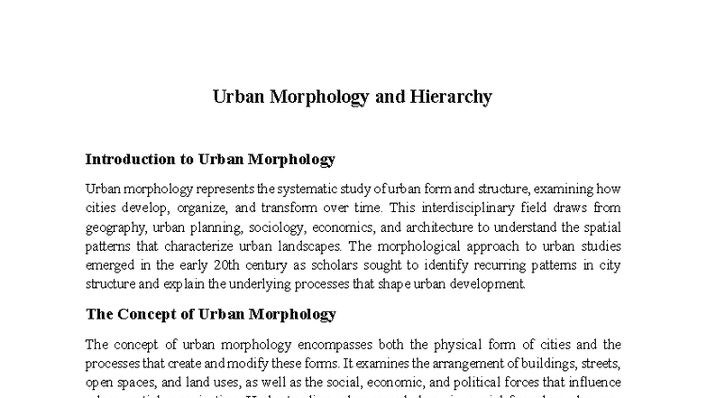 Urban Morphology: Understanding Urban Structure and Development - Studocu