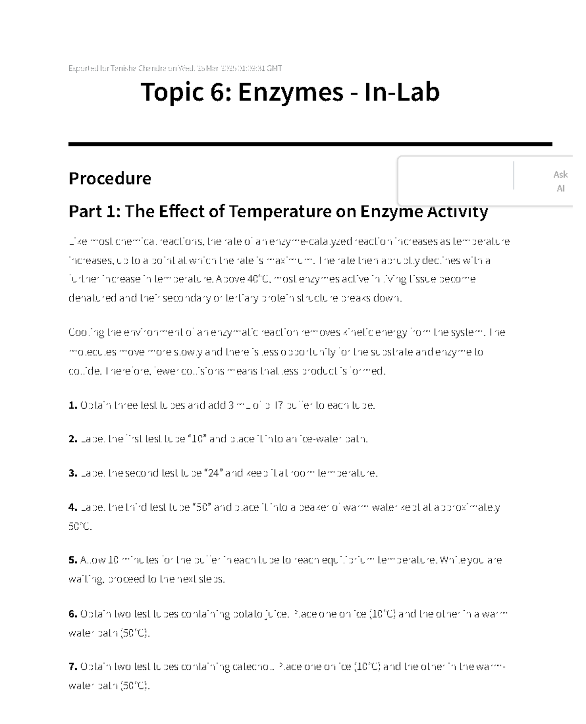 Exploring Enzyme Activity: Effects of Temperature, pH, and ...