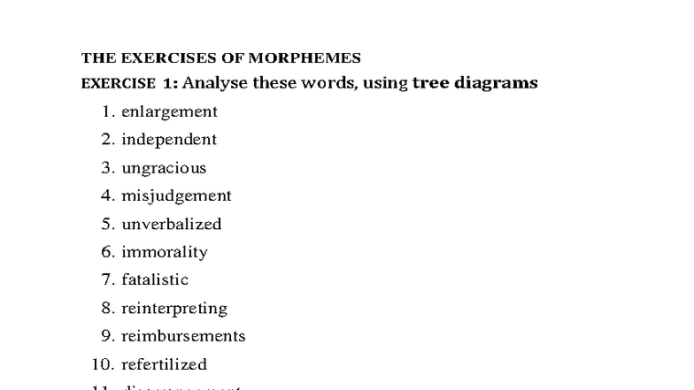 MORPHEMES EXERCISES: Tree Diagrams, Clippings & Blends Analysis - Studocu