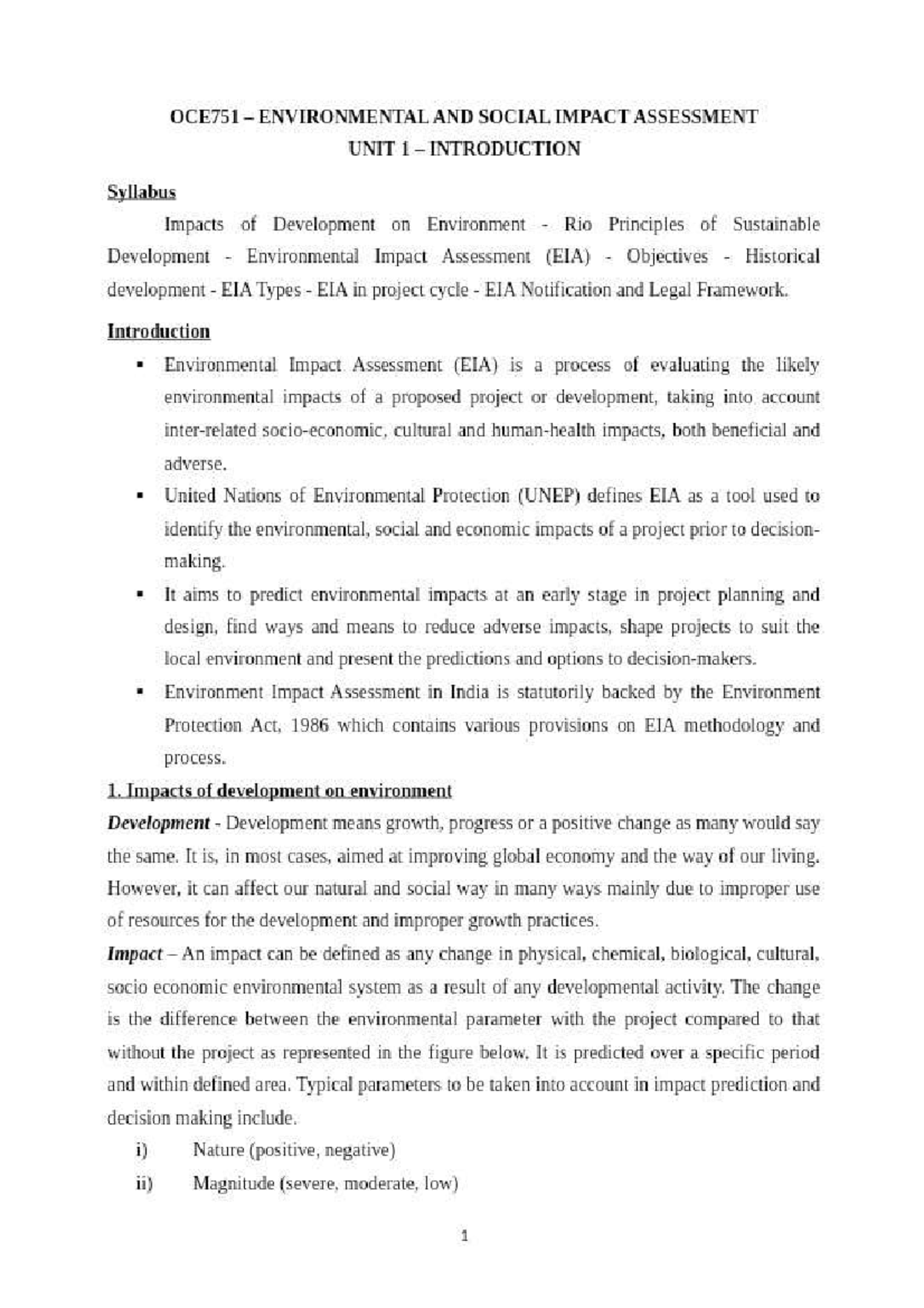 OCE751 Environmental and Social Impact Assessment: Unit 1 Overview ...