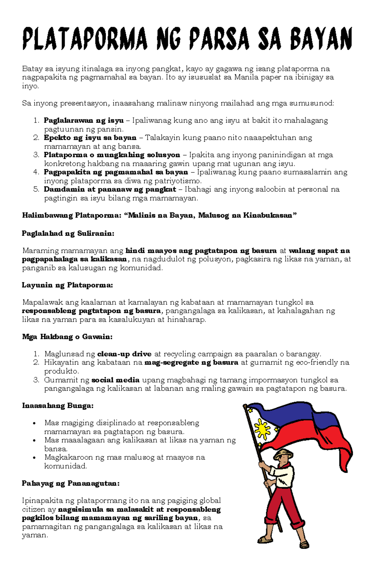 Plataporma ng Parsa sa Bayan: Pagmamahal at Solusyon sa Isyu ng Basura ...