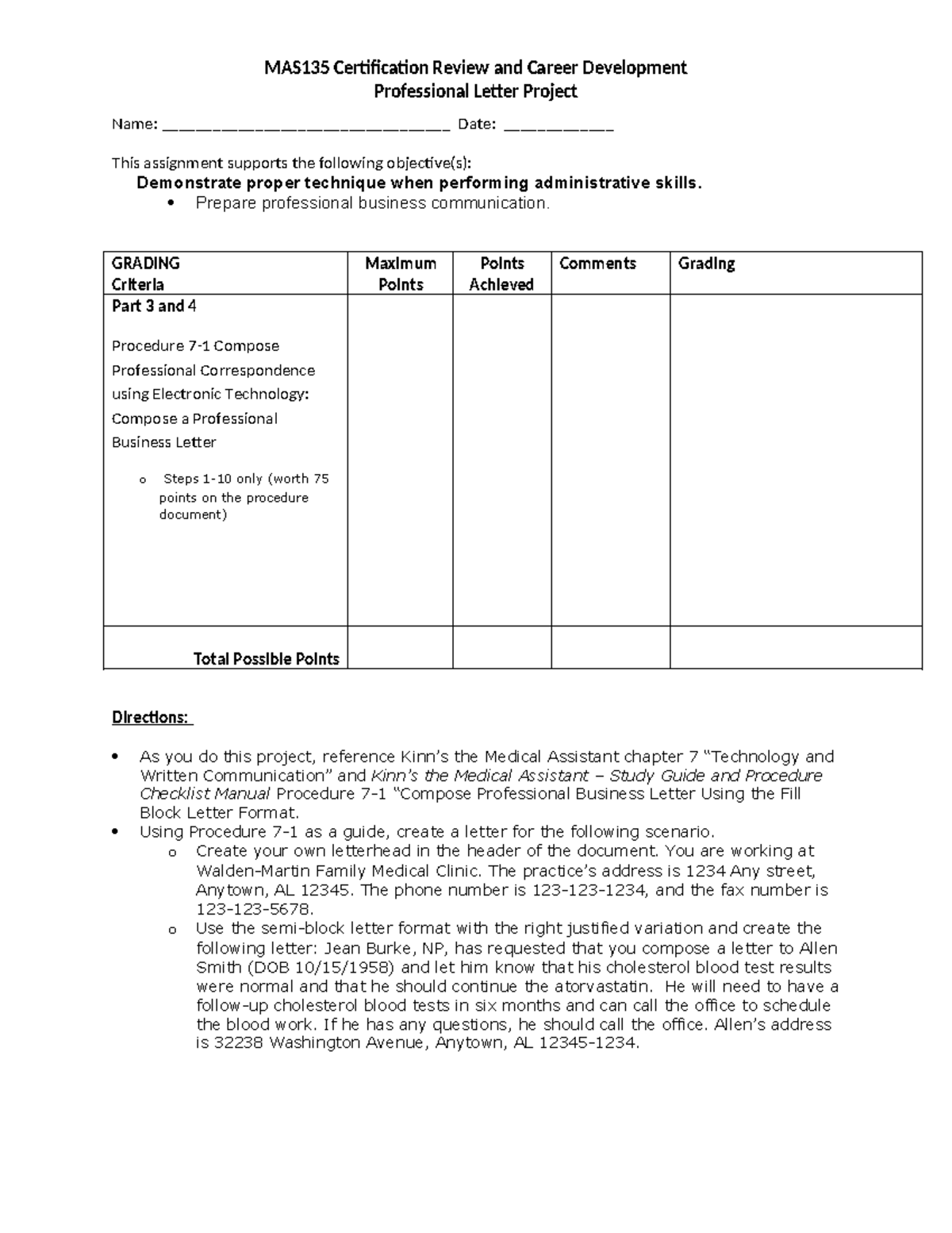 MAS135 Week 5 Professional Letter Project Guidelines and Instructions ...