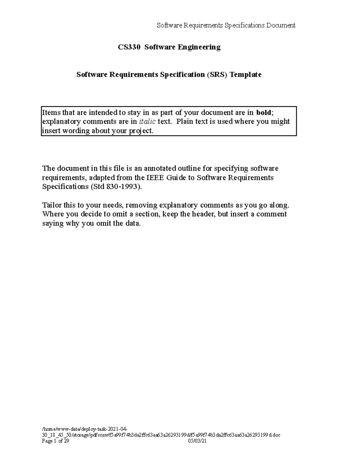 Srs - SRS sample - CS330 Software Engineering Software Requirements ...