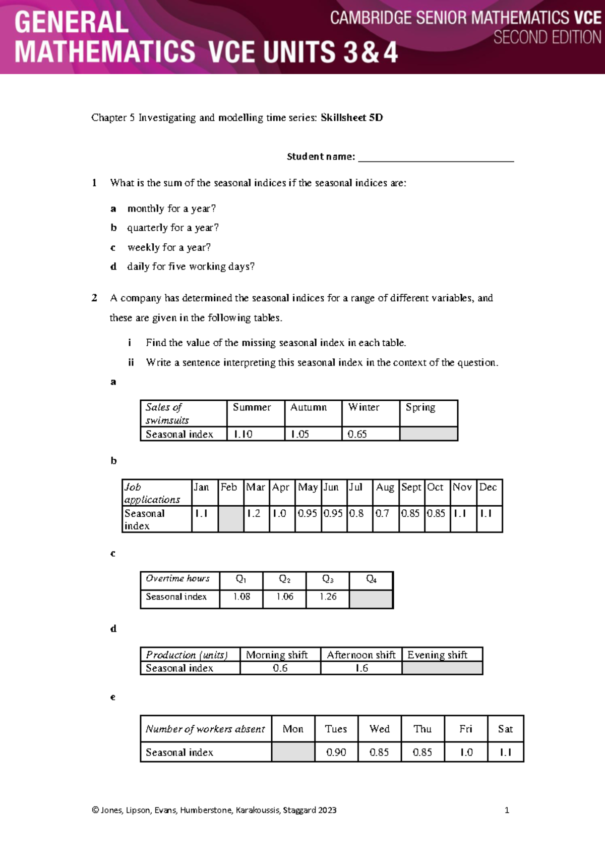 Chapter 5: Investigating & Modelling Time Series - Skillsheet 5D - Studocu