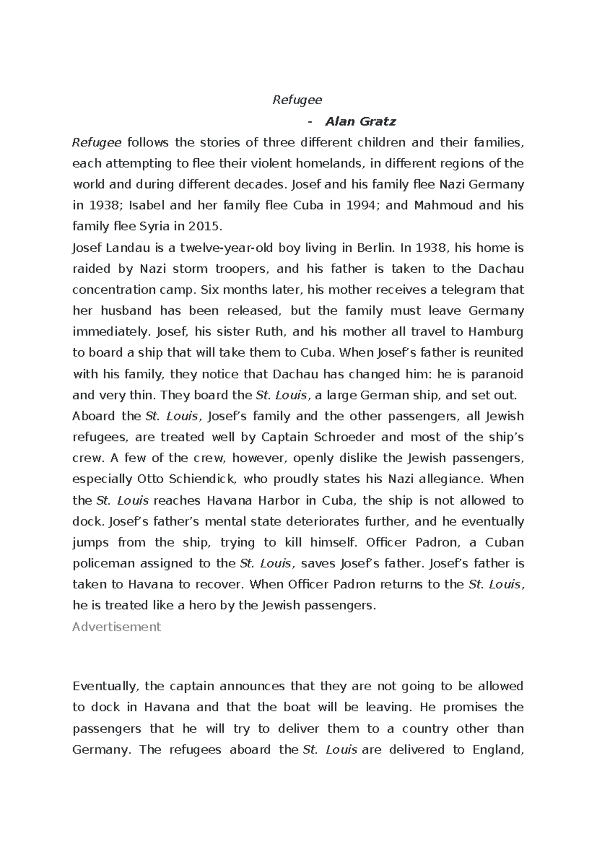 Refugee - Refugee - Alan Gratz Refugee follows the stories of three ...