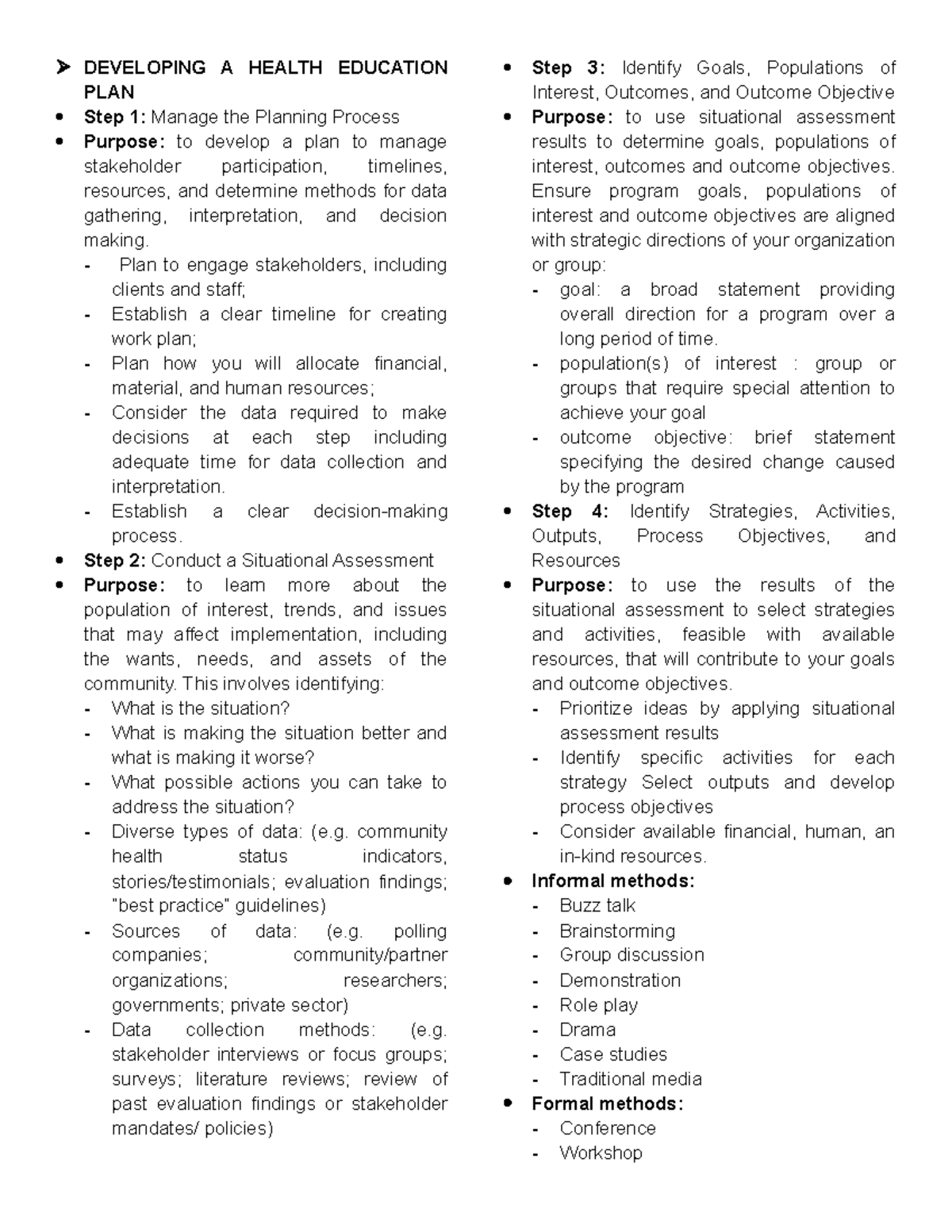 Lesson-2 - ...... - DEVELOPING A HEALTH EDUCATION PLAN Step 1: Manage ...