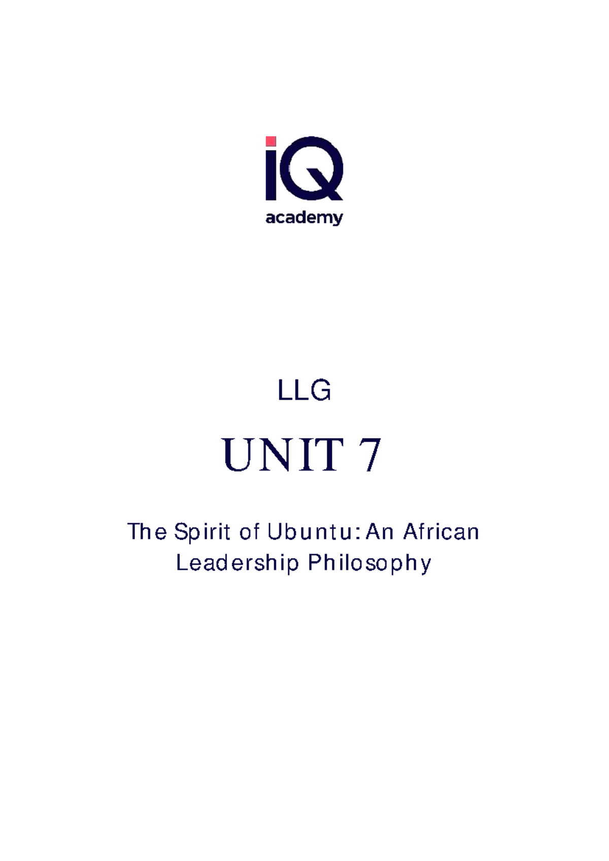 LLG 7 Study Guide: The Spirit of Ubuntu in African Leadership - Studocu