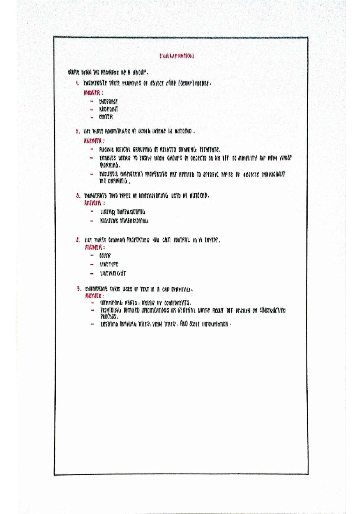 AutoCAD Activity Pages: Answers to Key Concepts and Questions - Studocu