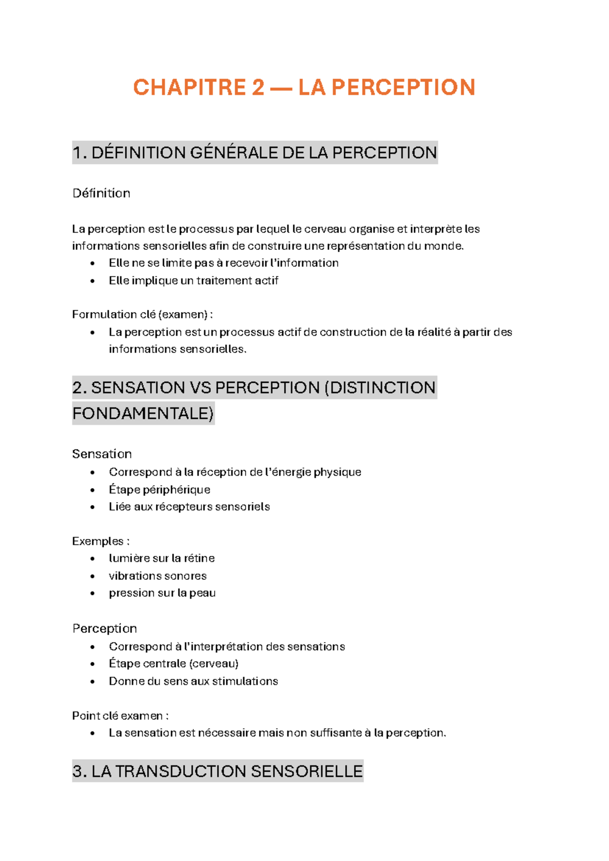 CHAPITRE 2 - LA PERCEPTION EN PSYCHOLOGIE COGNITIVE - Studocu