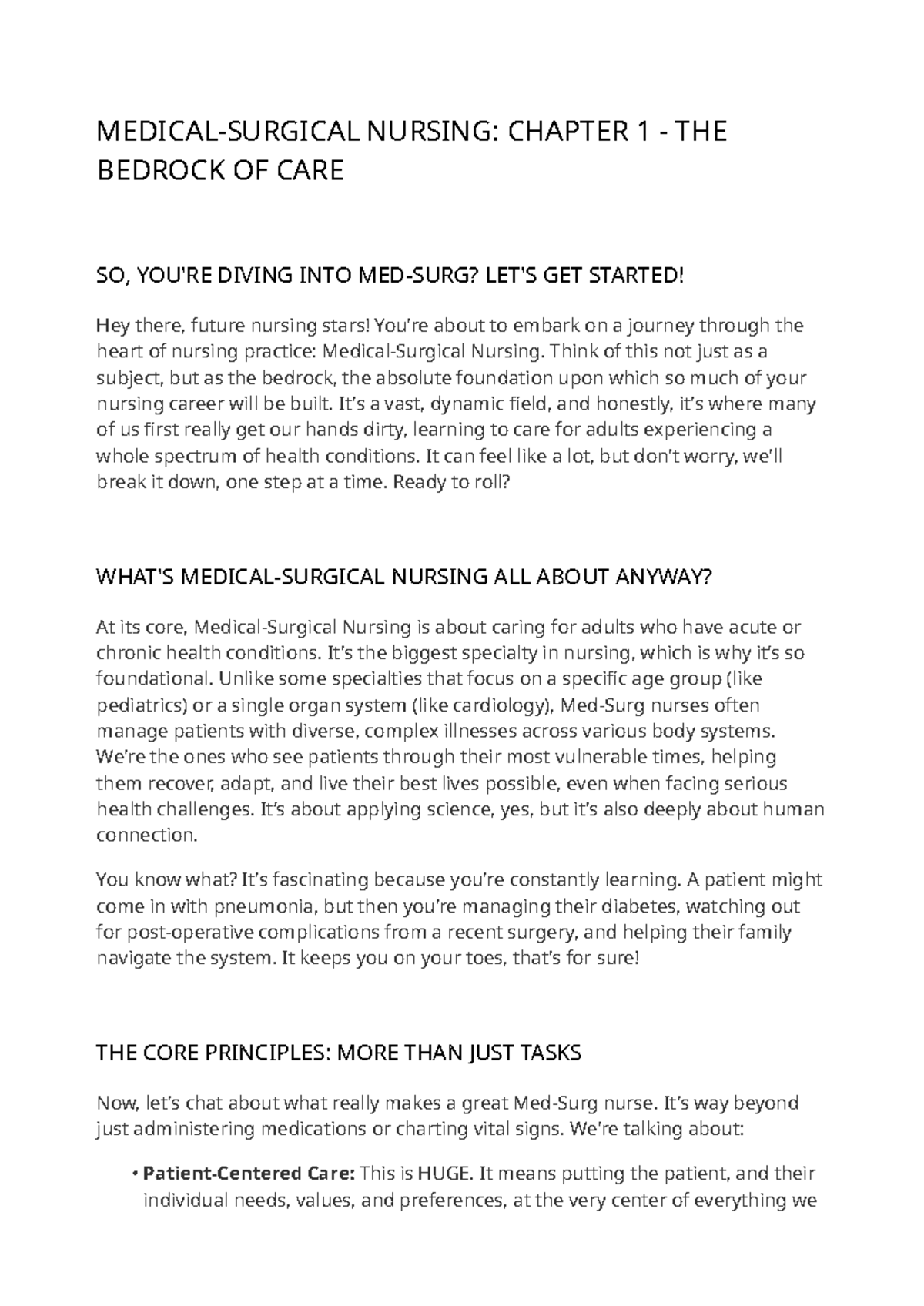 NURSING 101: CHAPTER 1 - THE FOUNDATION OF CARE - Studocu