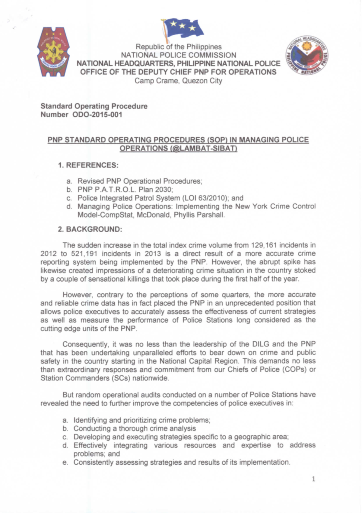 315970215 SOP ODO 2015 001 Guidelines for Managing Police Operations ...