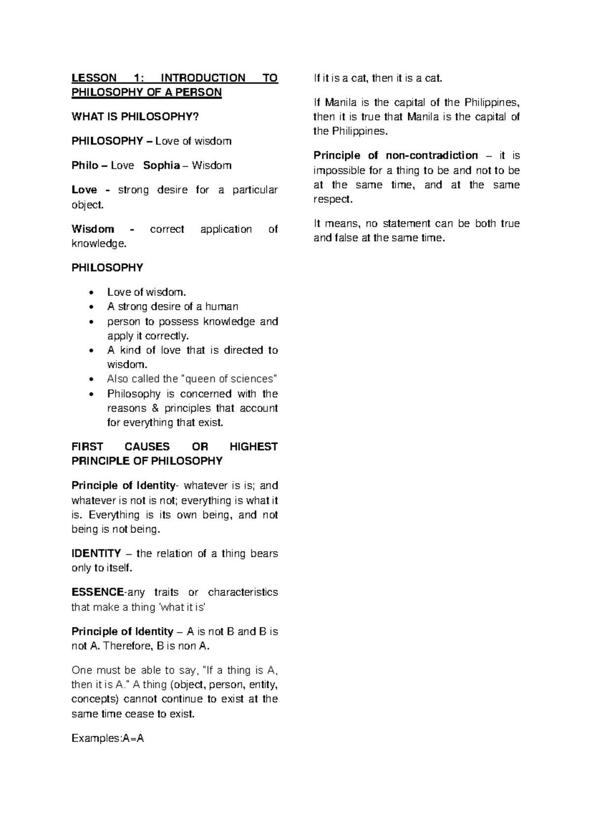 Grade 12 Intro to Philosophy Lesson 1: Basics & Key Principles - Studocu