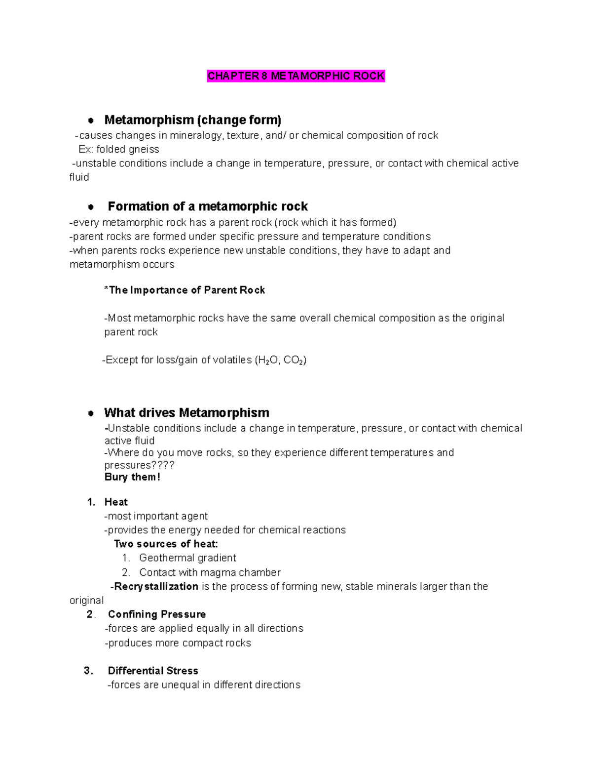 CHAPTER 8: METAMORPHIC ROCKS AND THEIR TEXTURES - CHAPTER 8 METAMORPHIC ...