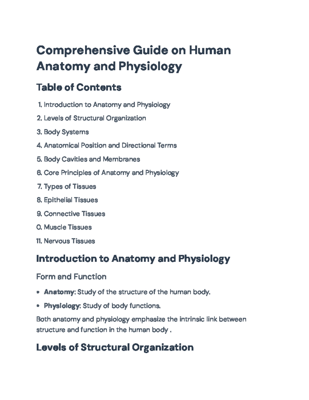 Comprehensive Guide to Human Anatomy and Physiology (Course Code ...
