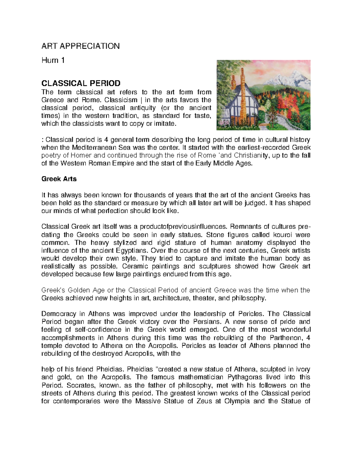 Art Appreciation Hum 1: Exploring the Classical Period and its Legacy ...