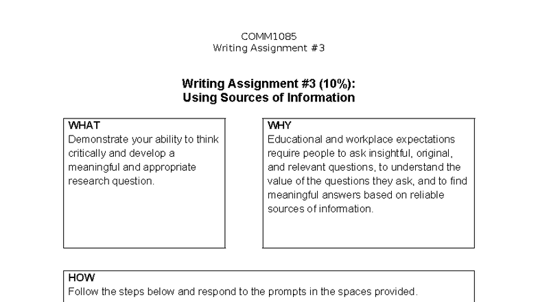 COMM1085 Writing Assignment: Research Question Development Guide - Studocu