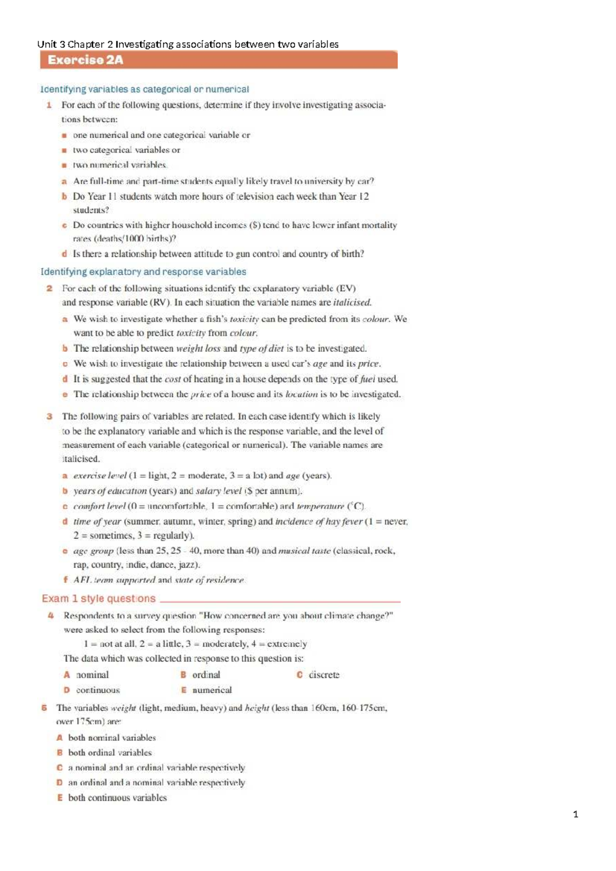 Unit 3 Chapter 2: Exploring Variable Associations - Coursework Booklet ...