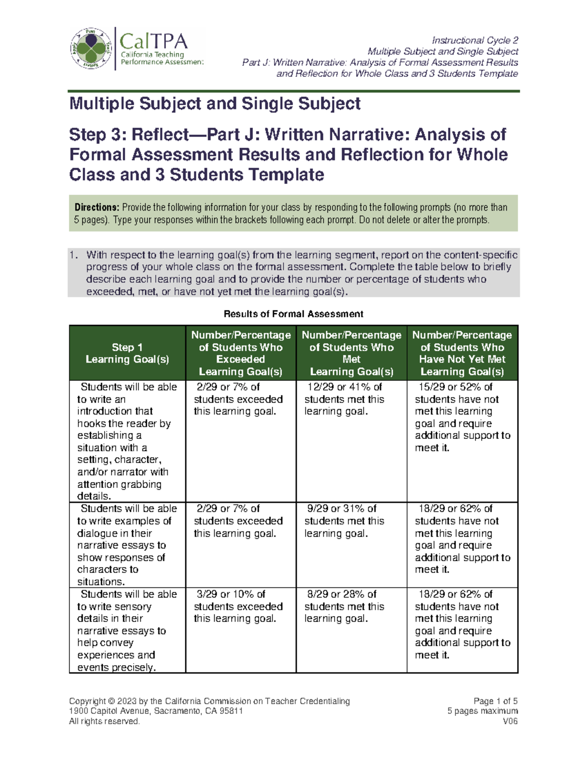 Cal TPA C2 S3 J: Analysis of Assessment Results & Reflection - Studocu