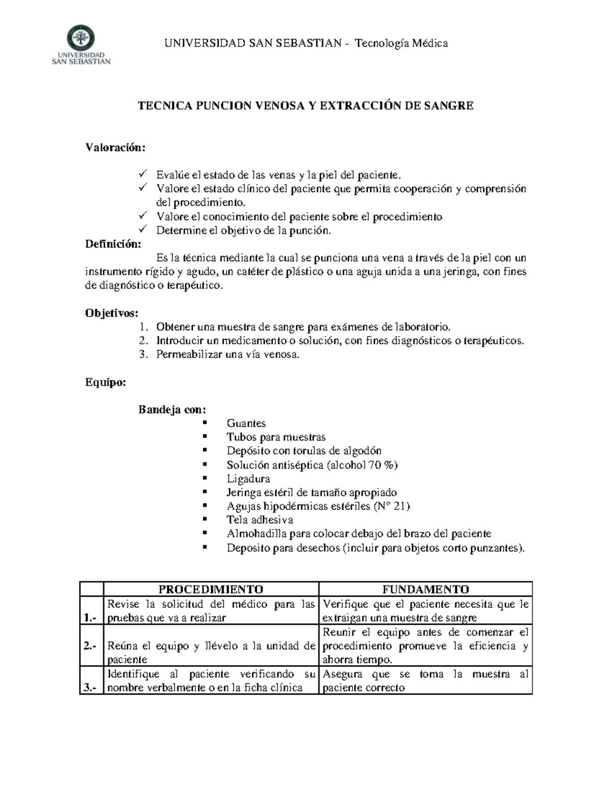 Guía para la Técnica de Punción Venosa y Extracción de Sangre - Studocu
