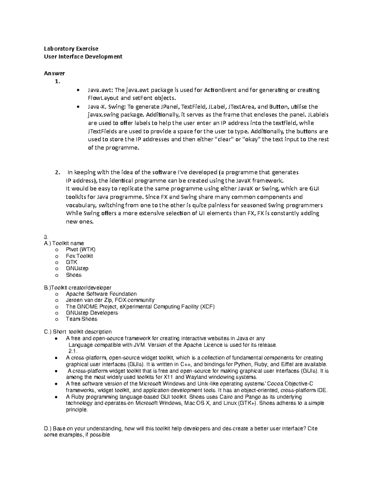 06 Lab Exercise 1 - UI Development Using Java AWT and Swing - Studocu