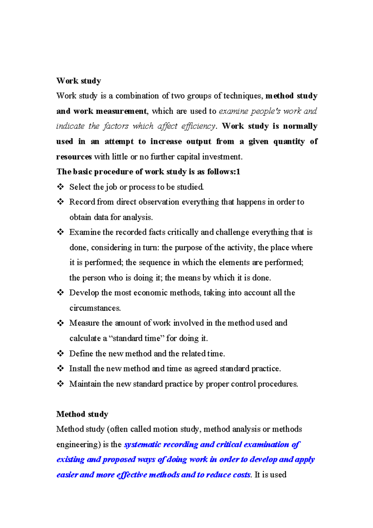 Introduction of Work Study, Method study Procedure - Work study Work ...