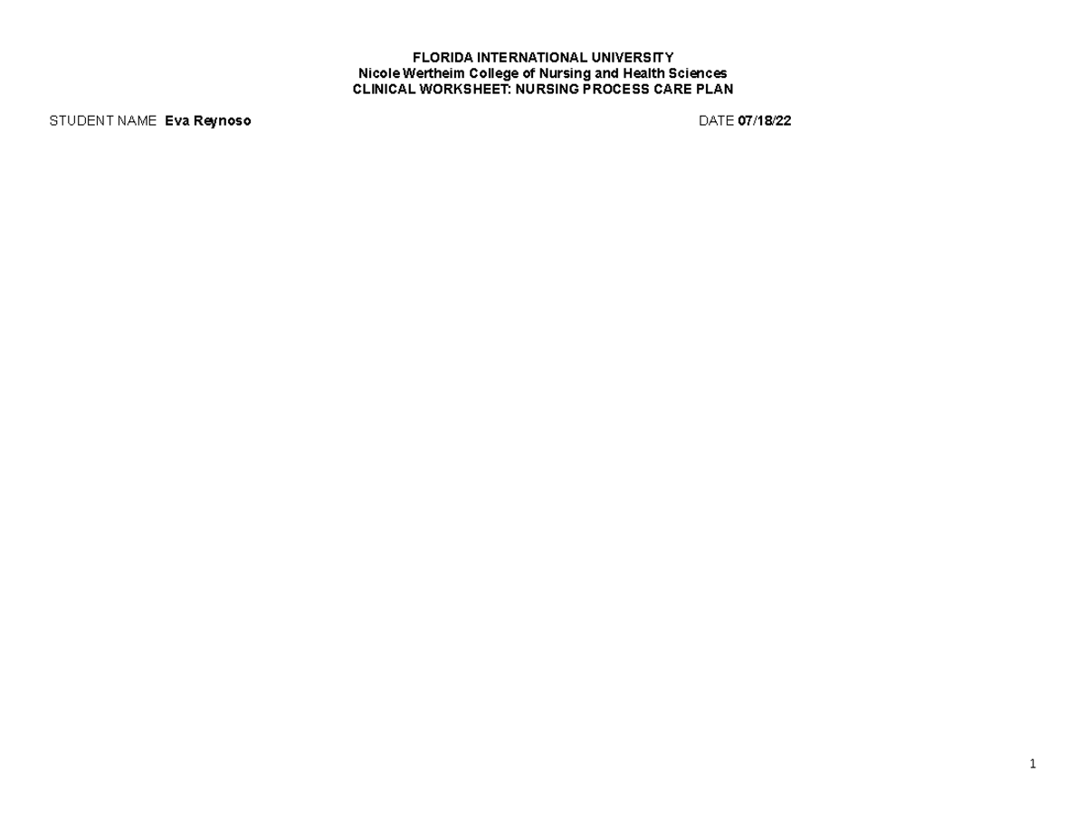 OB NCP #2 - Nursing care plan ob/gyn - FLORIDA INTERNATIONAL UNIVERSITY ...