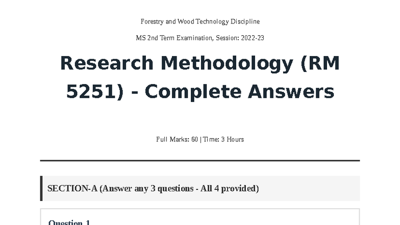 Research Methodology (RM 5251) 2nd Term Exam Complete Answers - Studocu