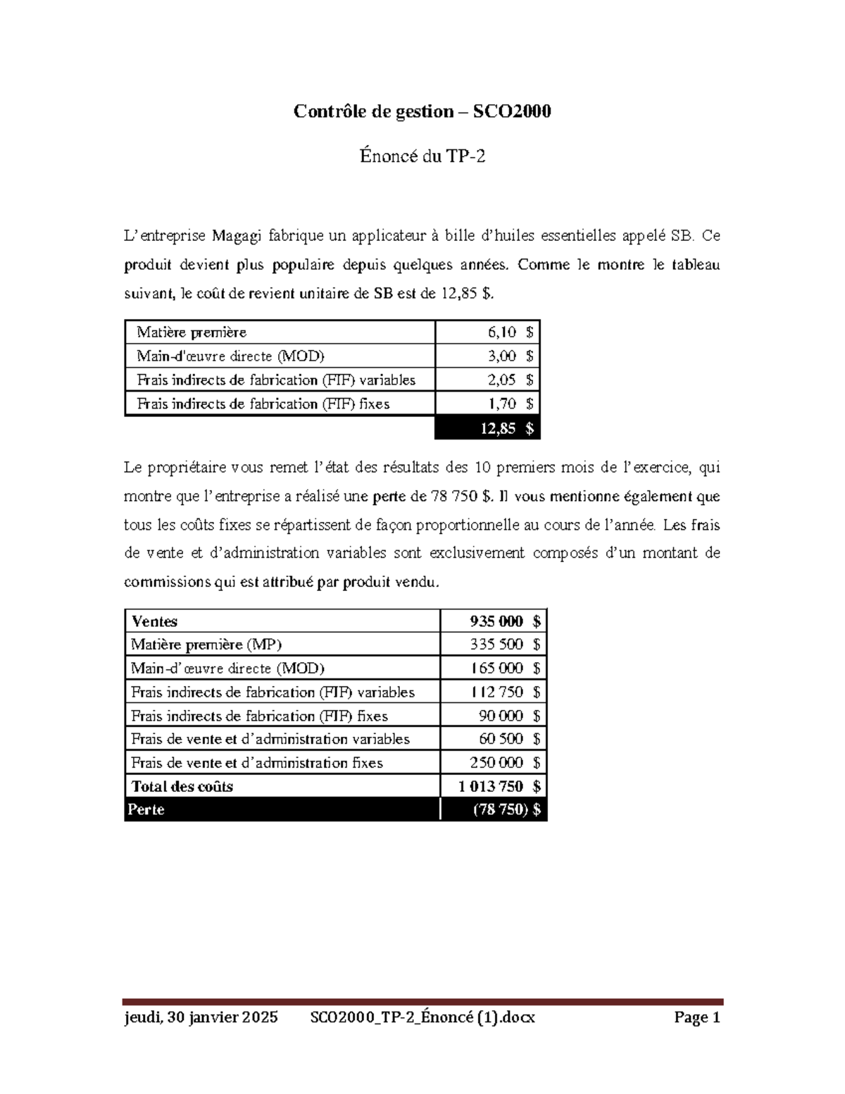 SCO2000 TP-2 - TP2 avec Éric Lusignan - jeudi, 30 janvier 2025 SCO2000 ...