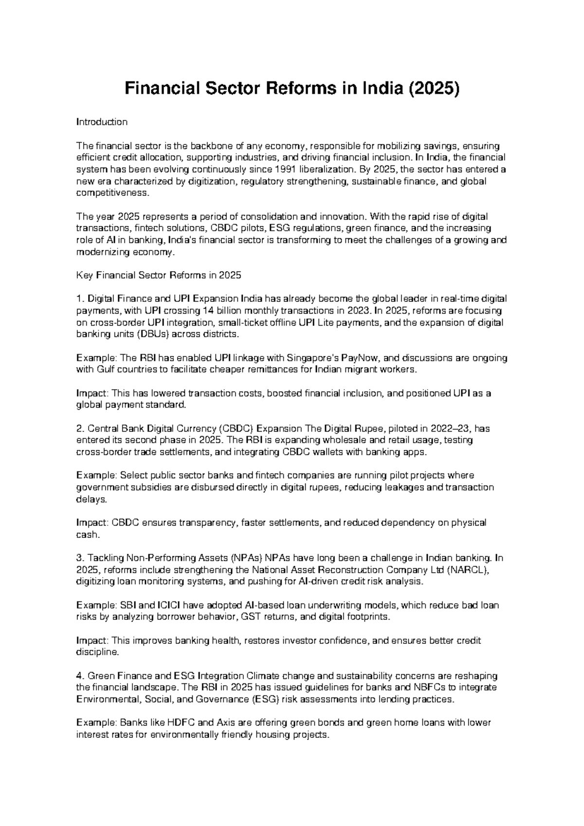 Financial Sector Reforms in India (2025): Key Innovations and ...