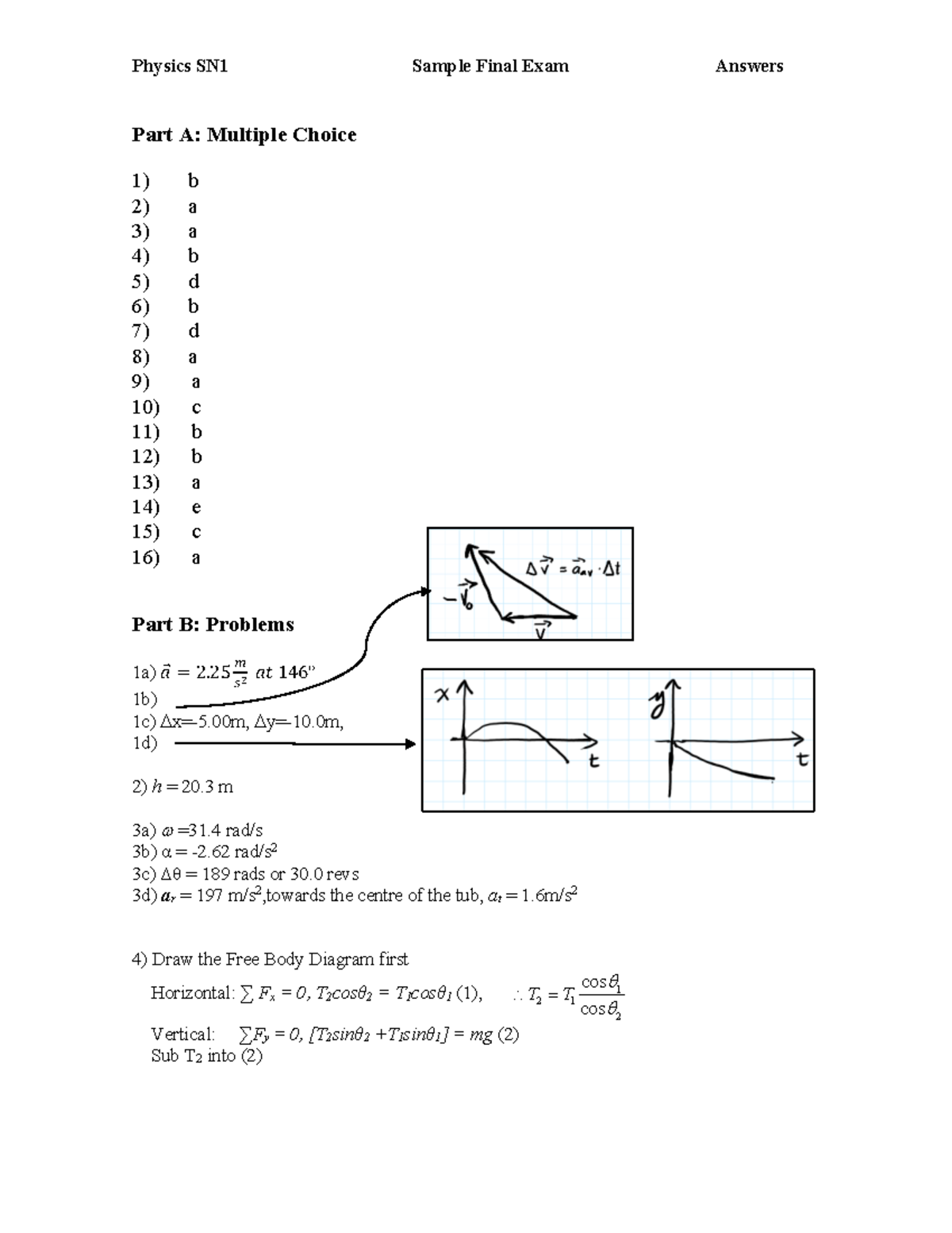 Physics SN1 Sample Final Exam Answers: MC & Problems - Studocu