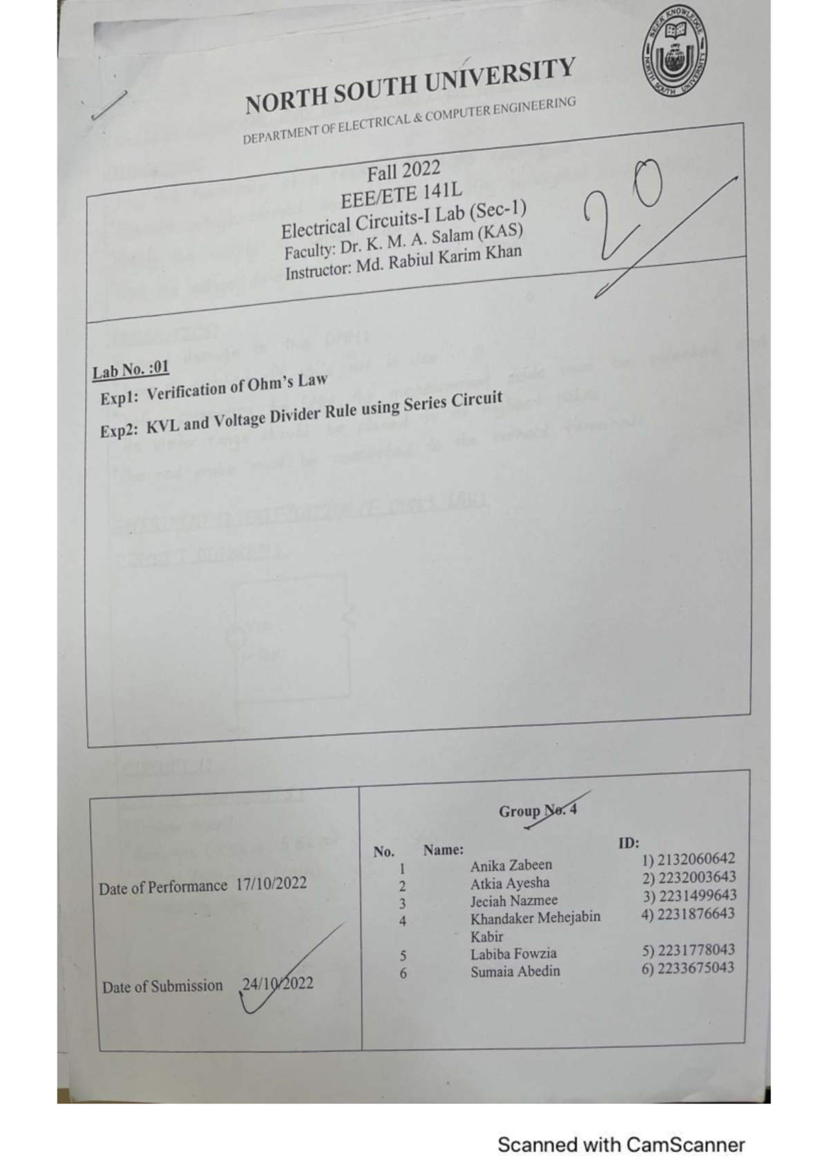 Lab Report 1: Verification of Law, KVL & Voltage Divider Rule (ECE 141L ...